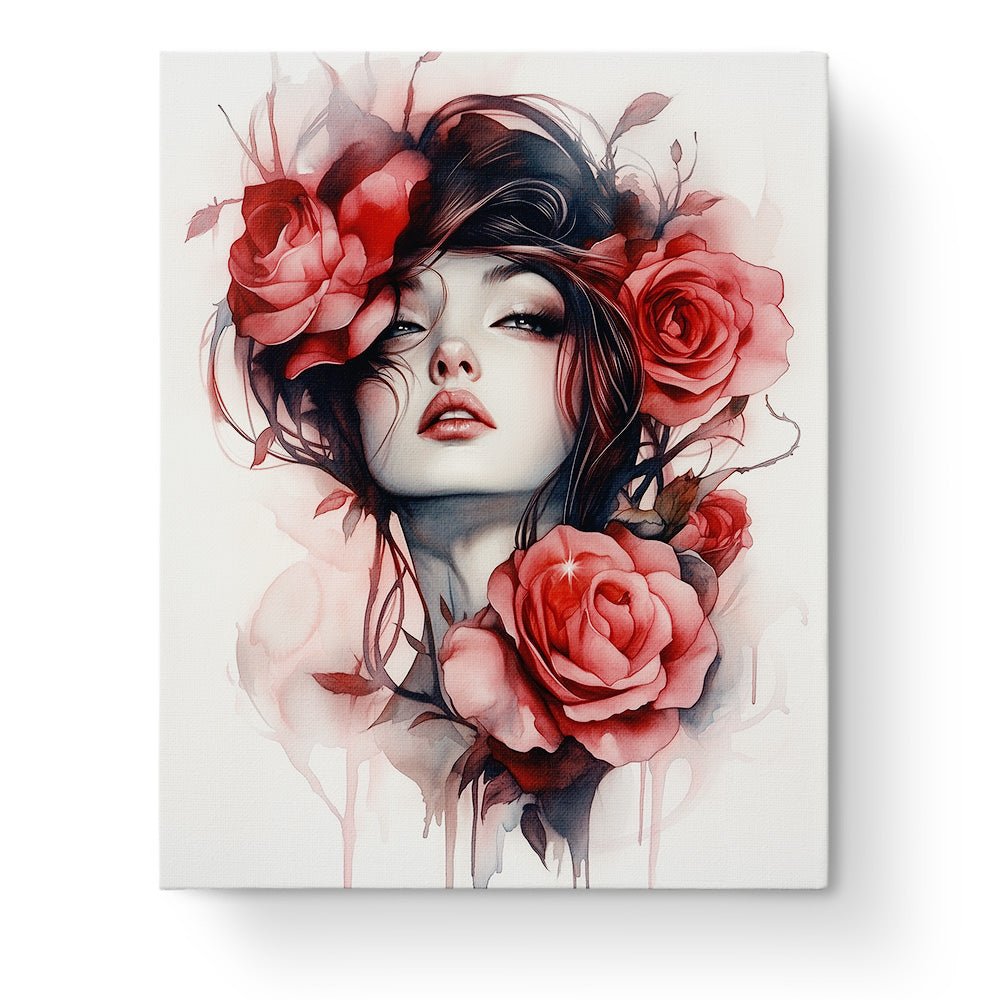 Dreamy Roses Portrait - Floral Women - Fixed Kits - Paint By Numbers Kit
