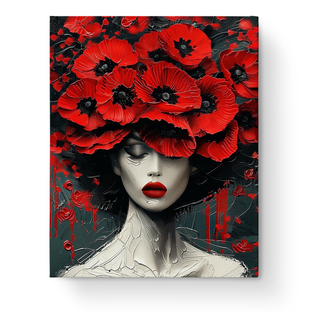 Red Poppy Elegance - Floral Women - Fixed Kits - Paint By Numbers Kit