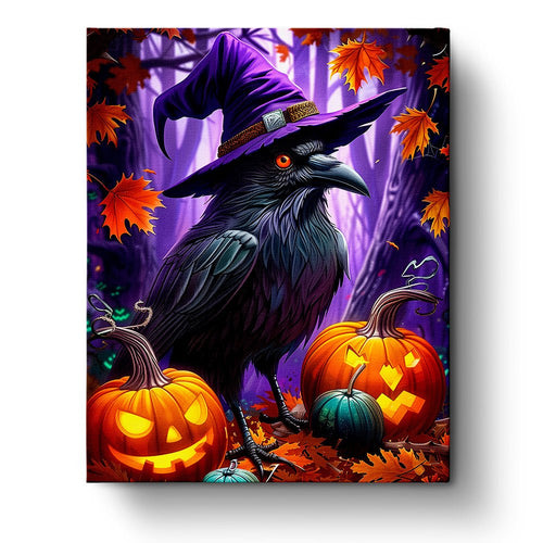 Witchy Raven with Pumpkins - Halloween - Fixed Kit - Paint by Numbers